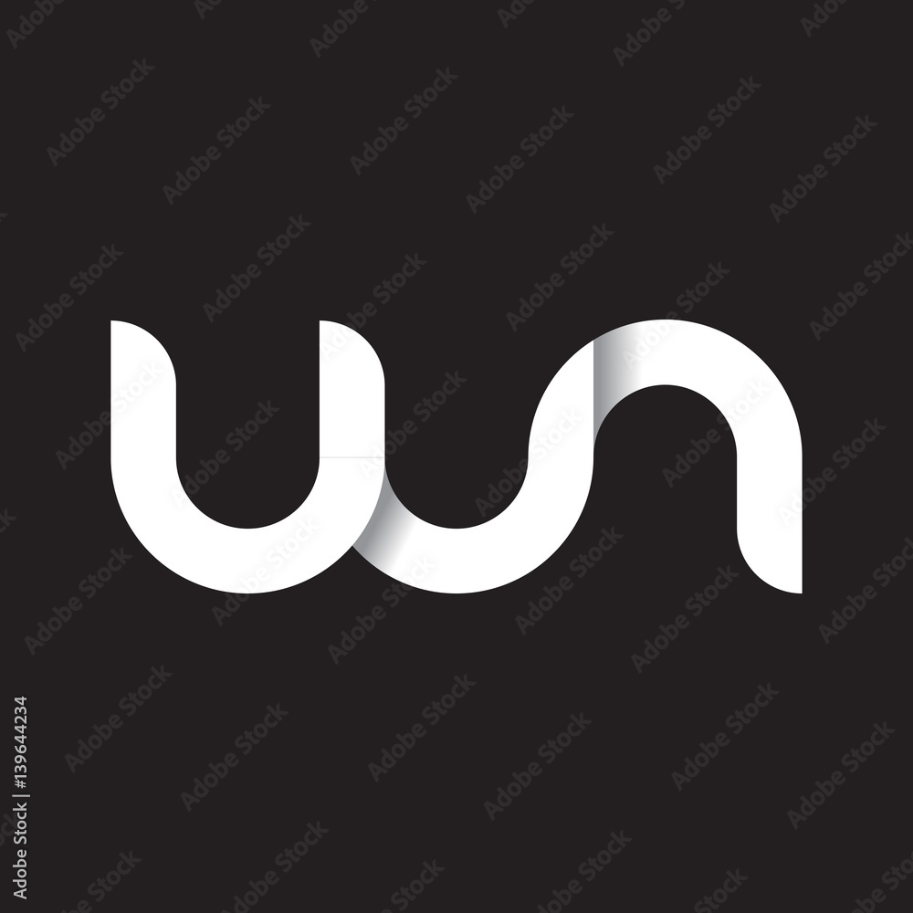 Initial lowercase letter wn, linked circle rounded logo with shadow ...