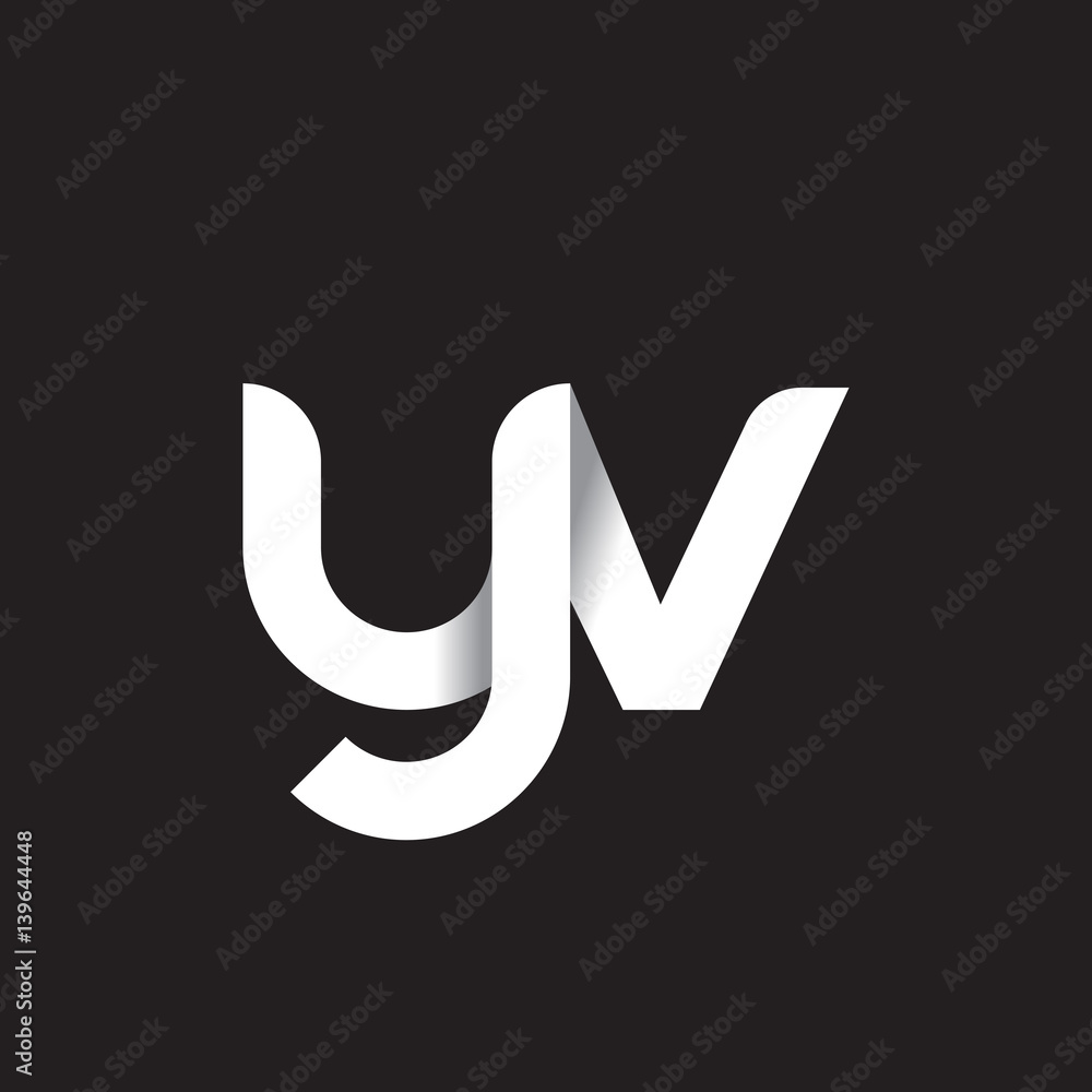 Initial lowercase letter yv, linked circle rounded logo with shadow ...