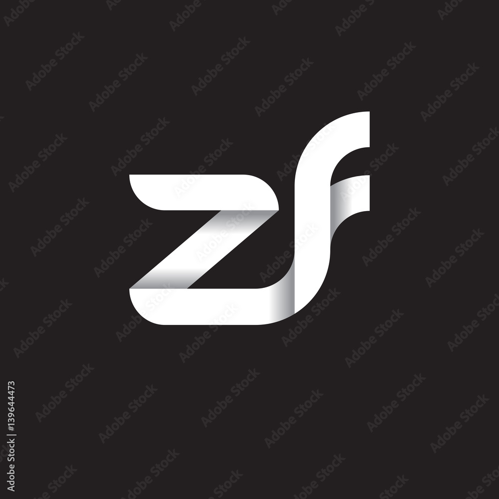 Initial lowercase letter zf, linked circle rounded logo with shadow ...