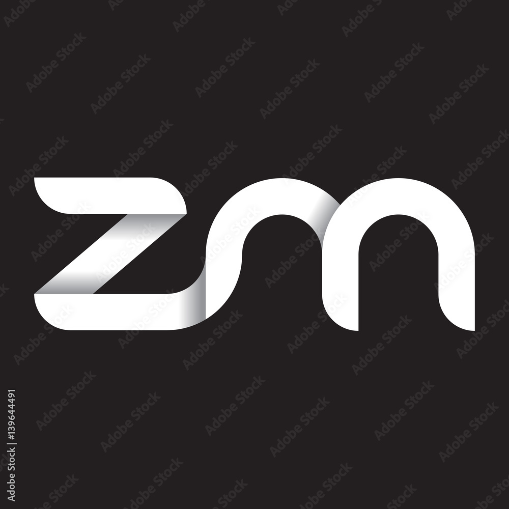 Initial lowercase letter zm, linked circle rounded logo with shadow ...