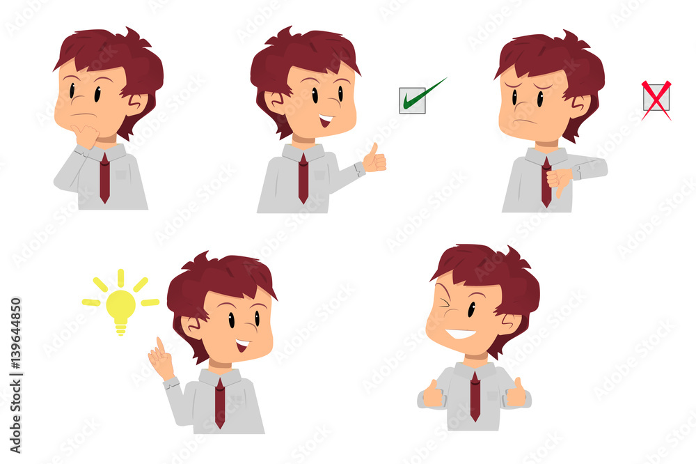 Employee cartoon faces in different situations to face for problem ...