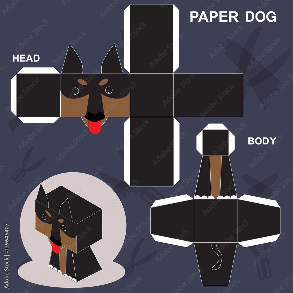 Dog paper craft template Stock Vector | Adobe Stock