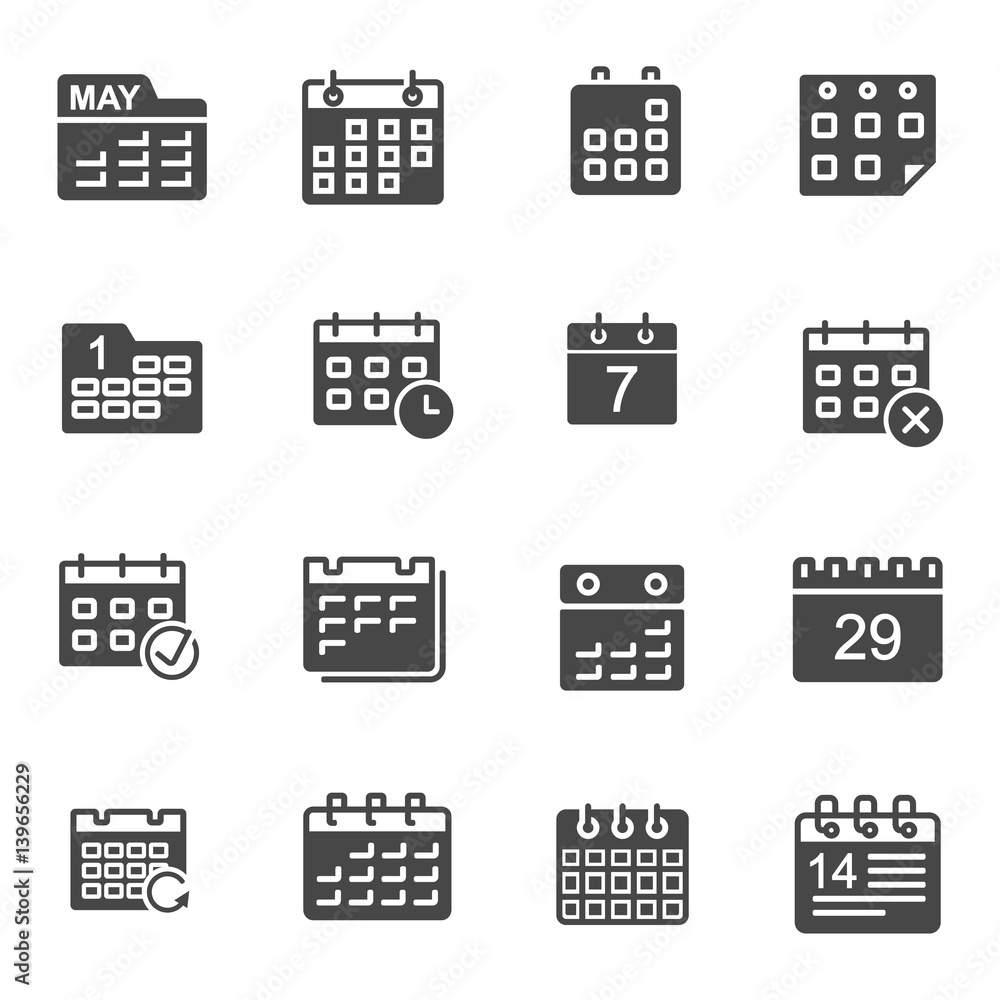 Vector black calendar icons set Stock Vector | Adobe Stock