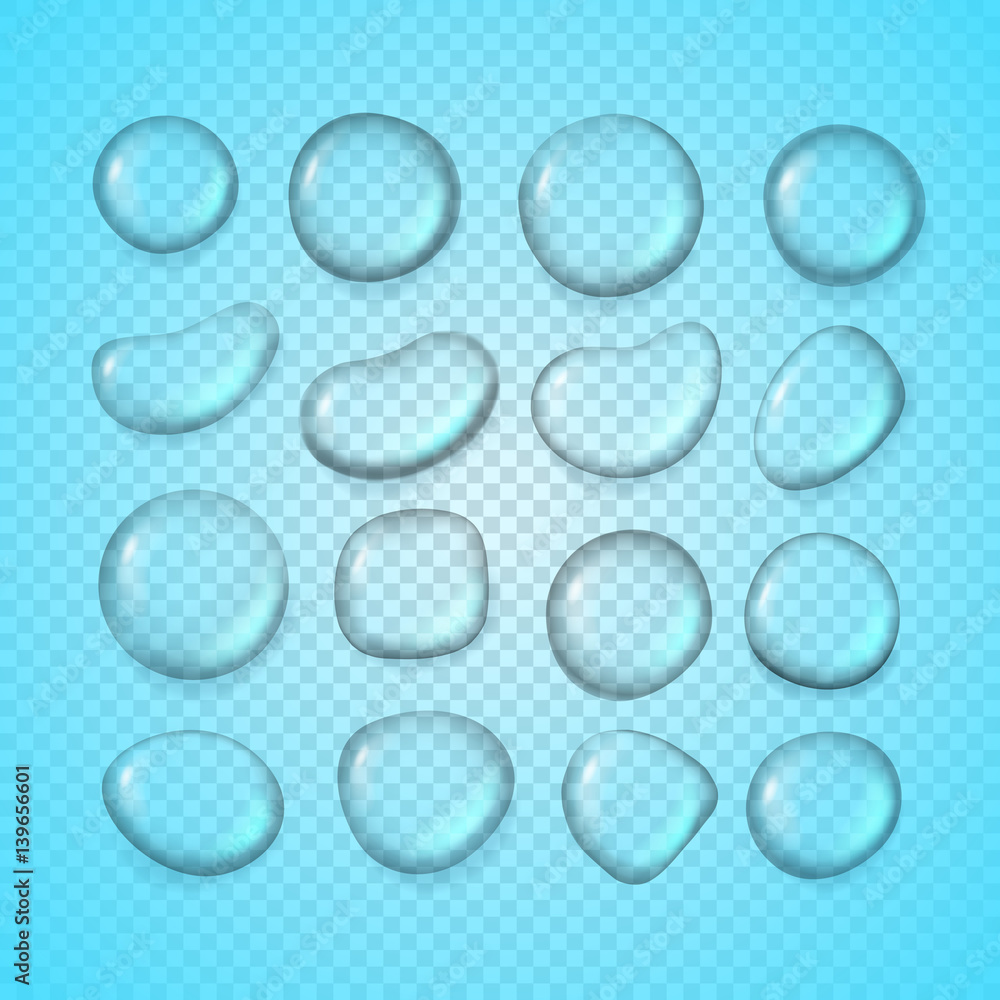 Different water drops vector clipart on transparent background ...