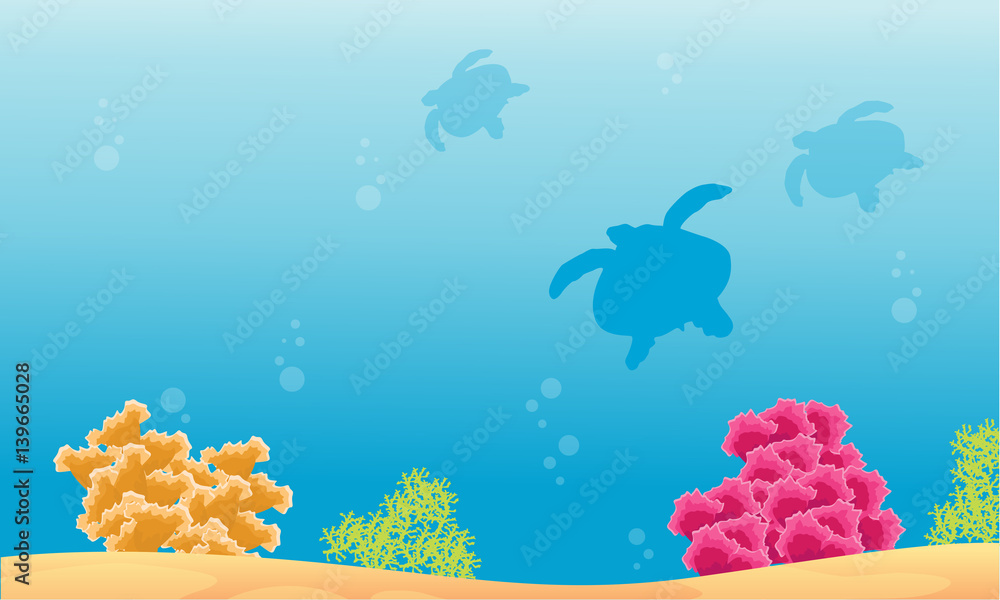 Silhouette of turtle with beauty reef landscape Stock Vector | Adobe Stock