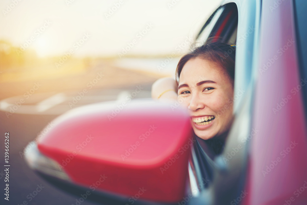 woman smile in car Stock-Foto | Adobe Stock