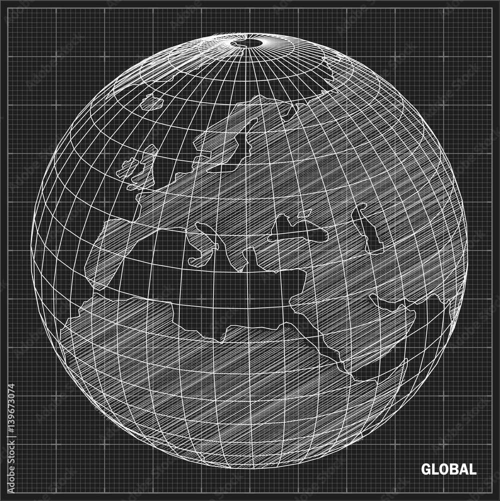 wireframe and earth model (3d model derived from source map- http ...