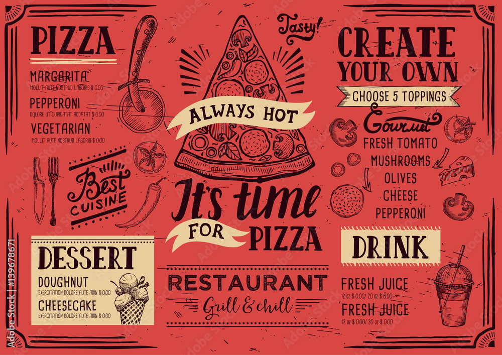 Pizza menu restaurant, food template. Stock Vector | Adobe Stock