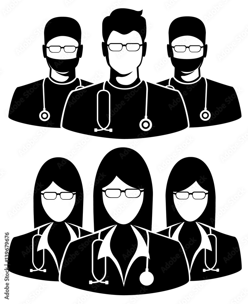 Doctor icon on white background. Illustration of three members of a ...
