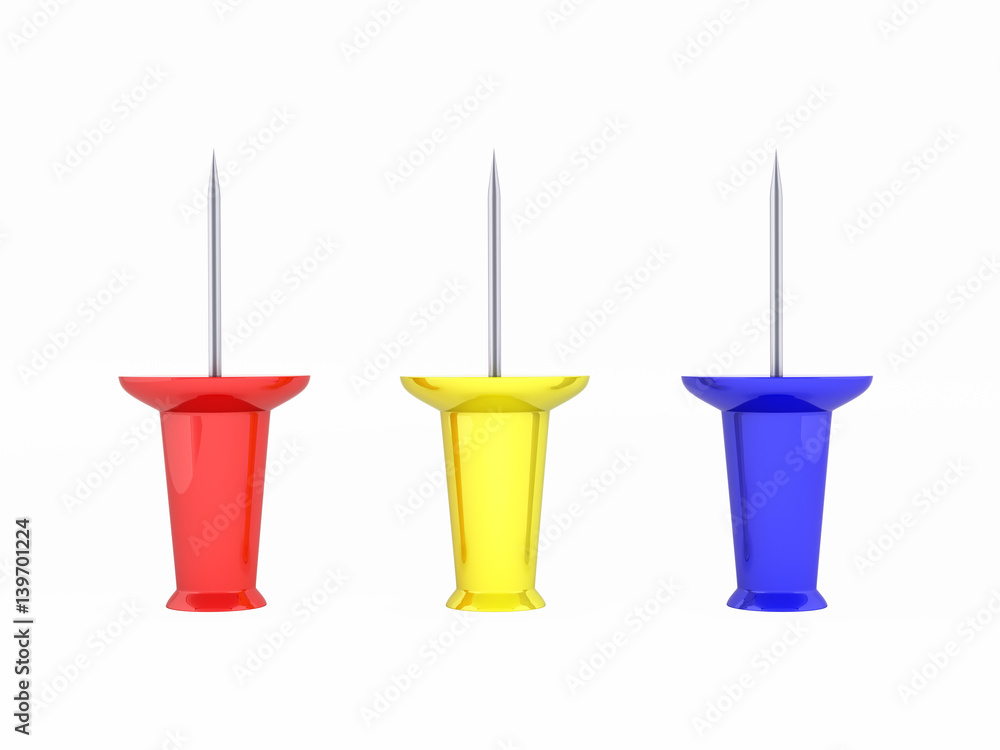 Colored pins without shadow on white background 3d Stock Illustration ...