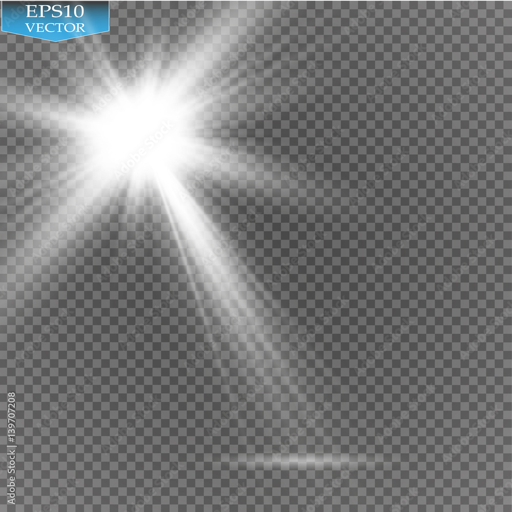 Vector scene illuminated by spotlight ray. Light effect on transparent ...