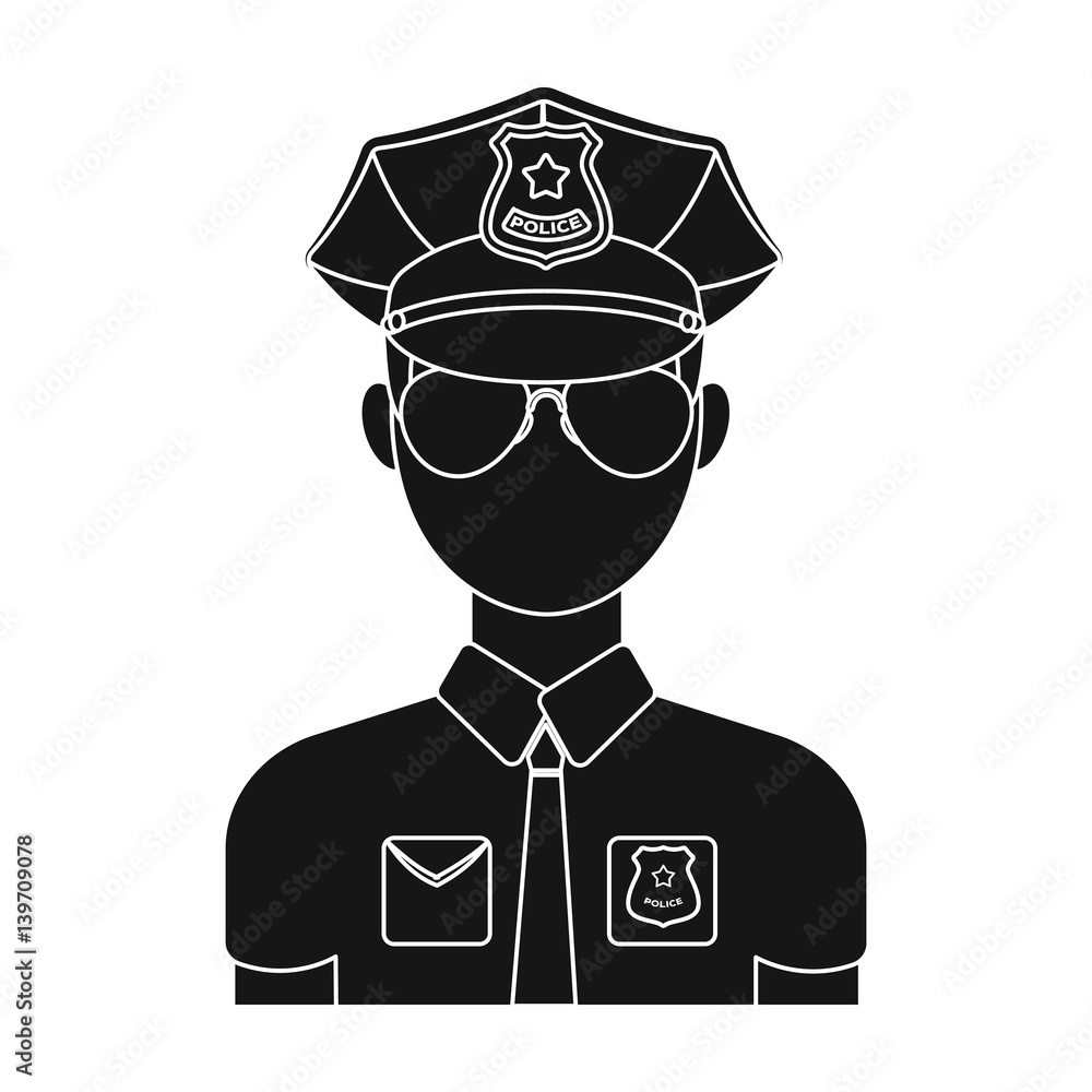 Police officer icon in black style isolated on white background. Police ...