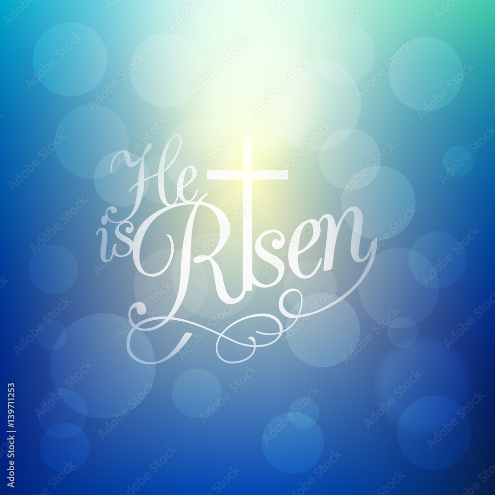 Vetor do Stock: He is risen and cross, typographic design for easter and celebrate the ...