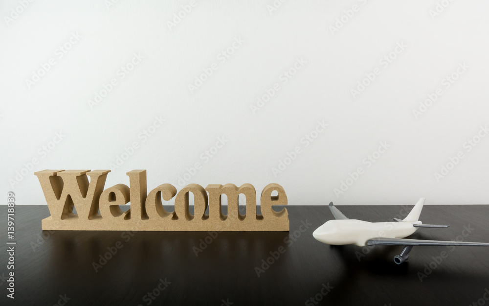 Welcome to Airplane transportation travel agency signage Stock Photo ...