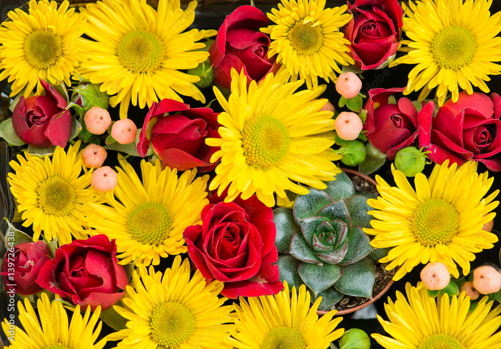 yellow and red floral background with fresh flowers Stock-Foto | Adobe ...