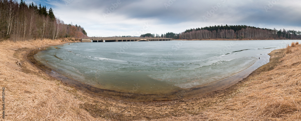 Poster The flooded Hitlers highway bridge in Želivka reservoir in the ...