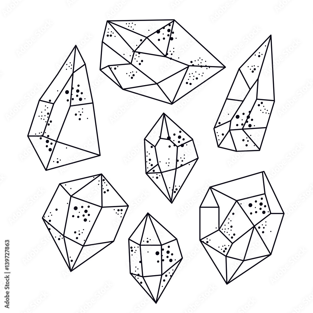 Magic crystals of pyramidal shape. Tribal precious stones with trend ...