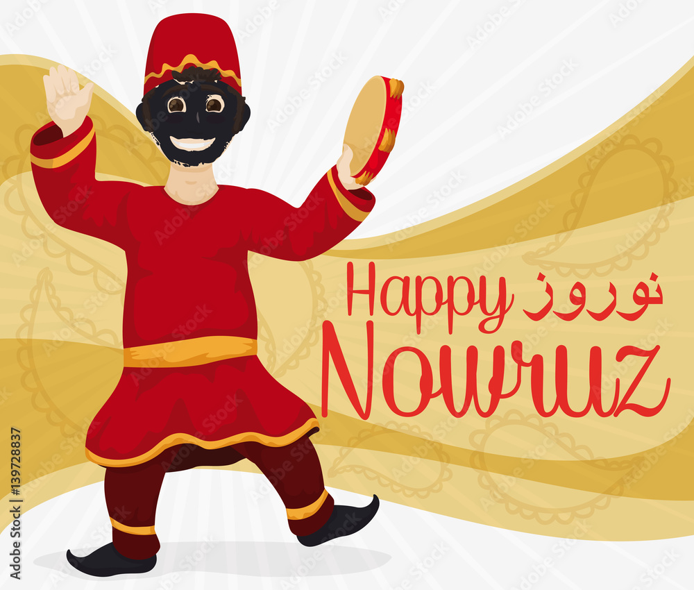 Traditional Man Disguised as Hajji Firuz with Tambourine Celebrating ...