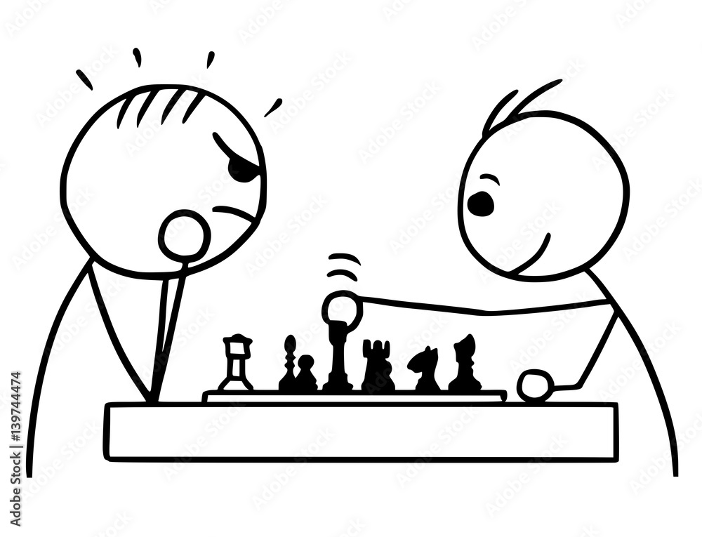 Vector Stickman Cartoon of Two Man Playing a Game of Chess Stock Vector ...