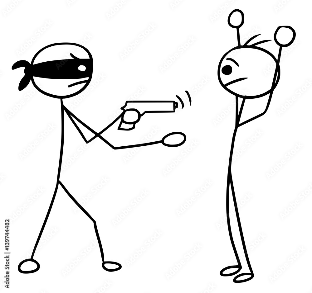 Vector Stickman Cartoon of Two Man During Armed Robbery, Attack, Mugg ...