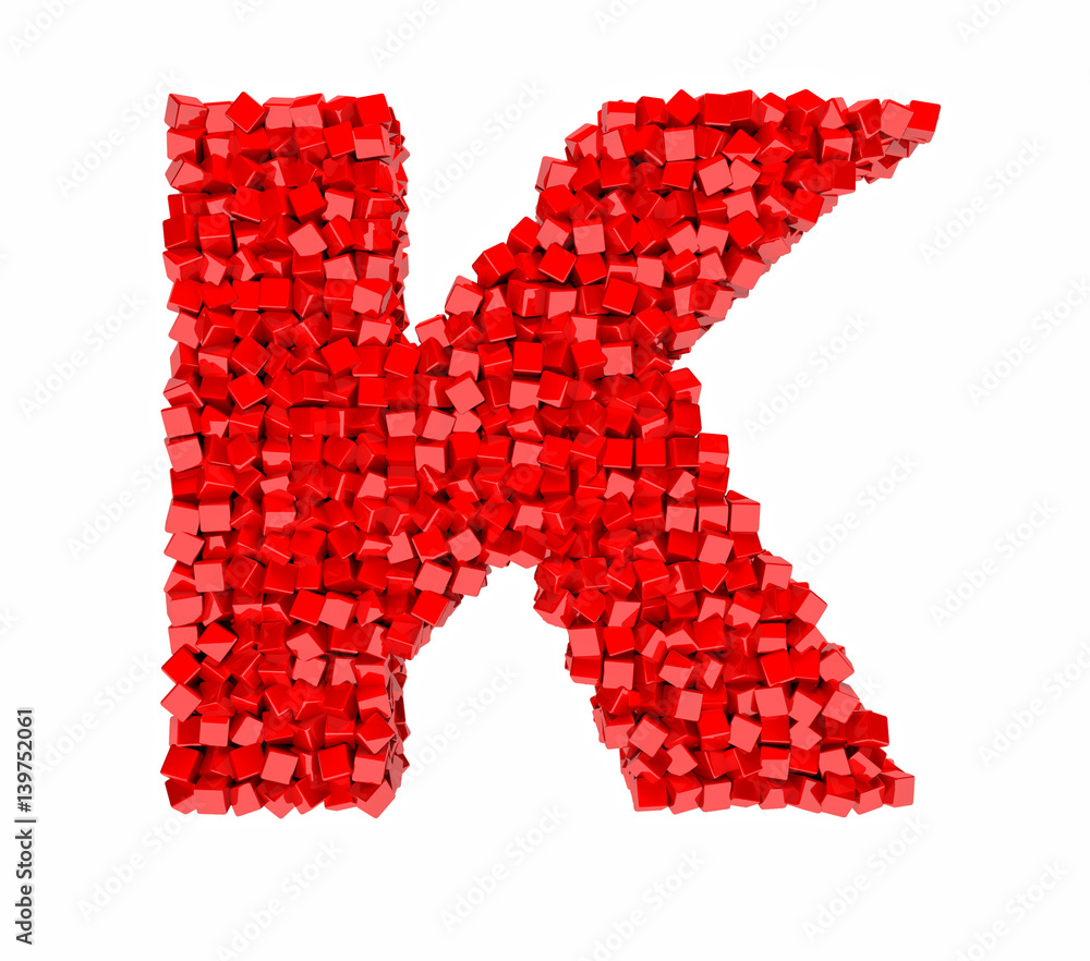 3d design, English alphabet, red cube of rotation, the letter K Stock ...