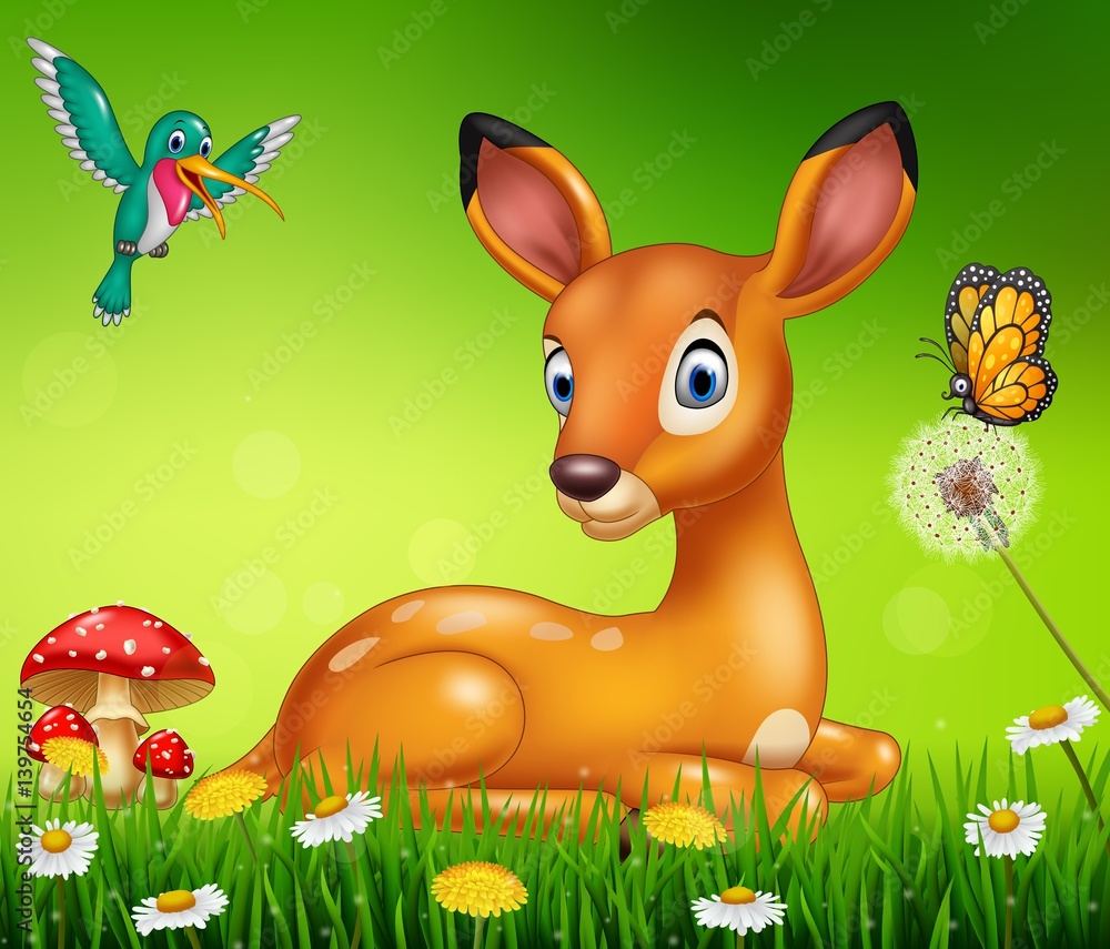 Cartoon deer with nature background Stock Vector | Adobe Stock