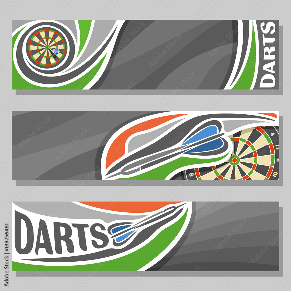 Vector horizontal Banners for Darts board: 3 cartoon covers for title ...