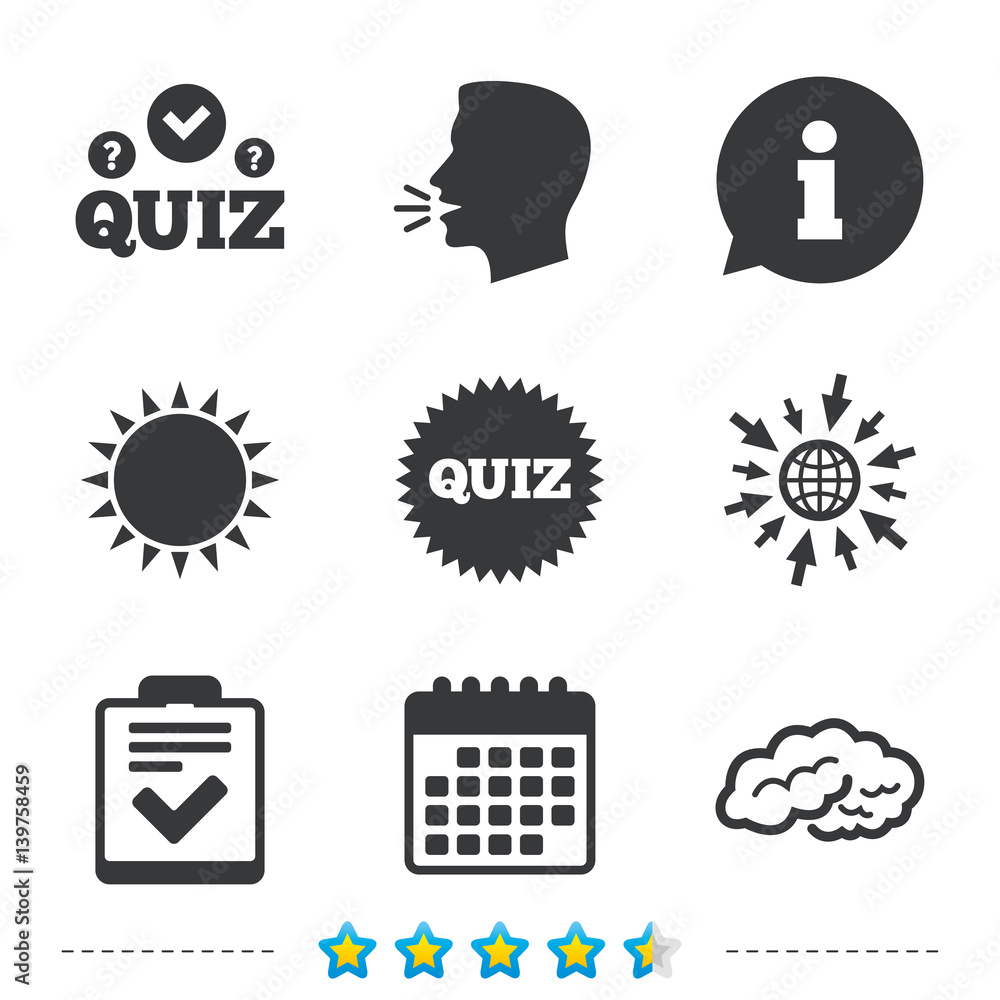 Quiz icons. Checklist and human brain symbols. Stock Vector | Adobe Stock