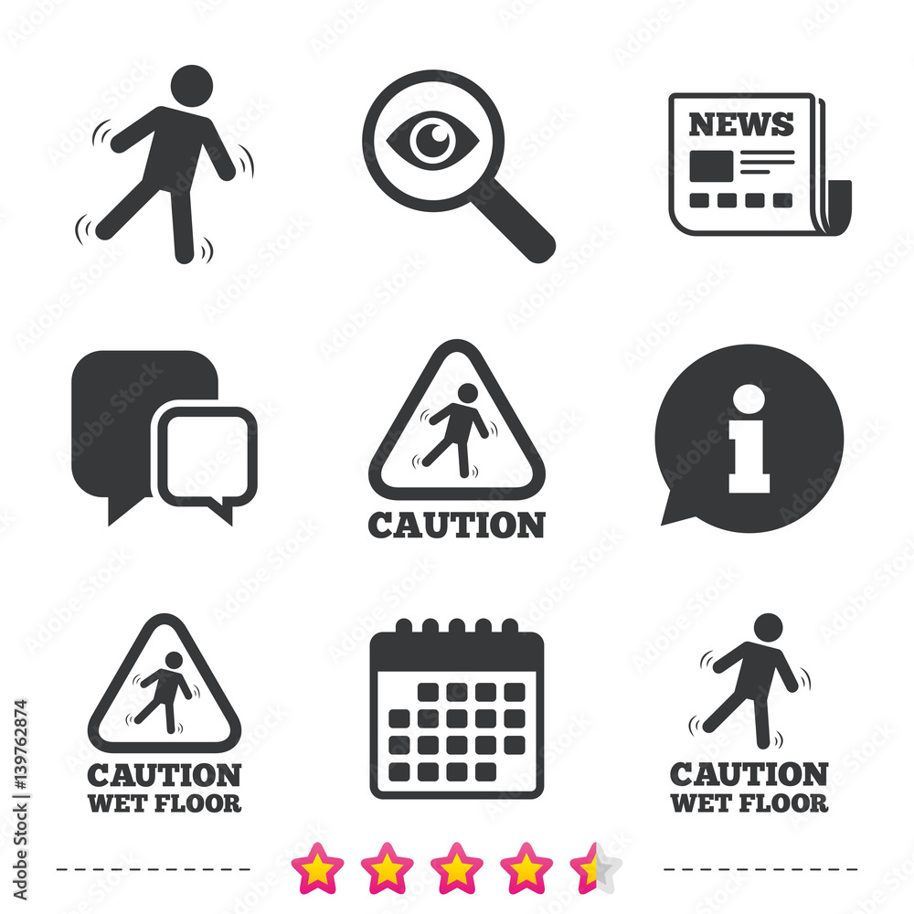Caution wet floor icons. Human falling signs. Stock Vector | Adobe Stock