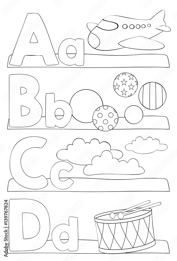 Alphabet coloring page - letters a, b, c, d Stock Vector | Adobe Stock