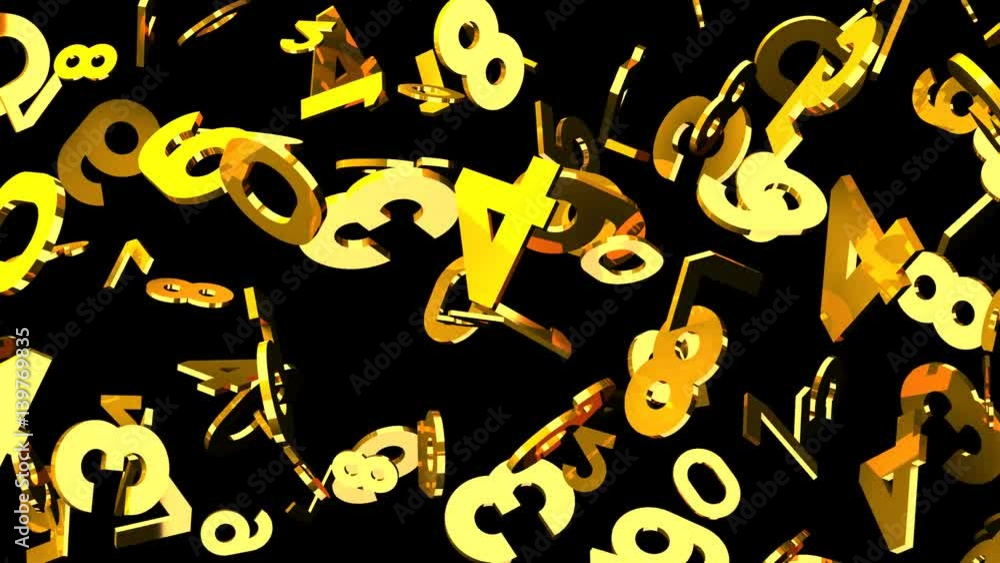 Gold Numbers On Black Background. Loop able 3DCG render Animation ...