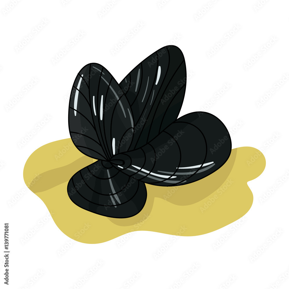 Mussels icon in cartoon style isolated on white background. Sea animals ...