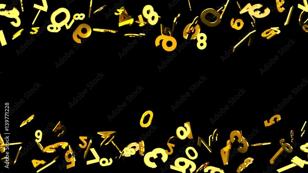 Gold Numbers On Black Background. Loop able 3DCG render Animation ...