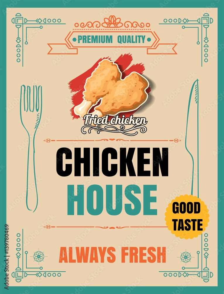 Fried chicken retro poster in vintage style, vector illustration Stock ...