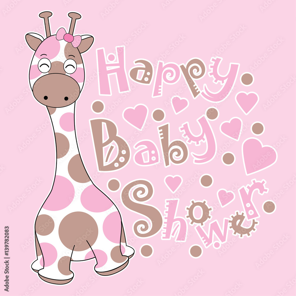 Baby shower card with cute baby giraffe on pink background suitable for ...