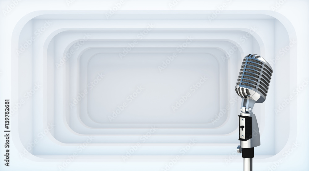 Empty White Room with microphone and spotlight- 3d Perspective Stock ...