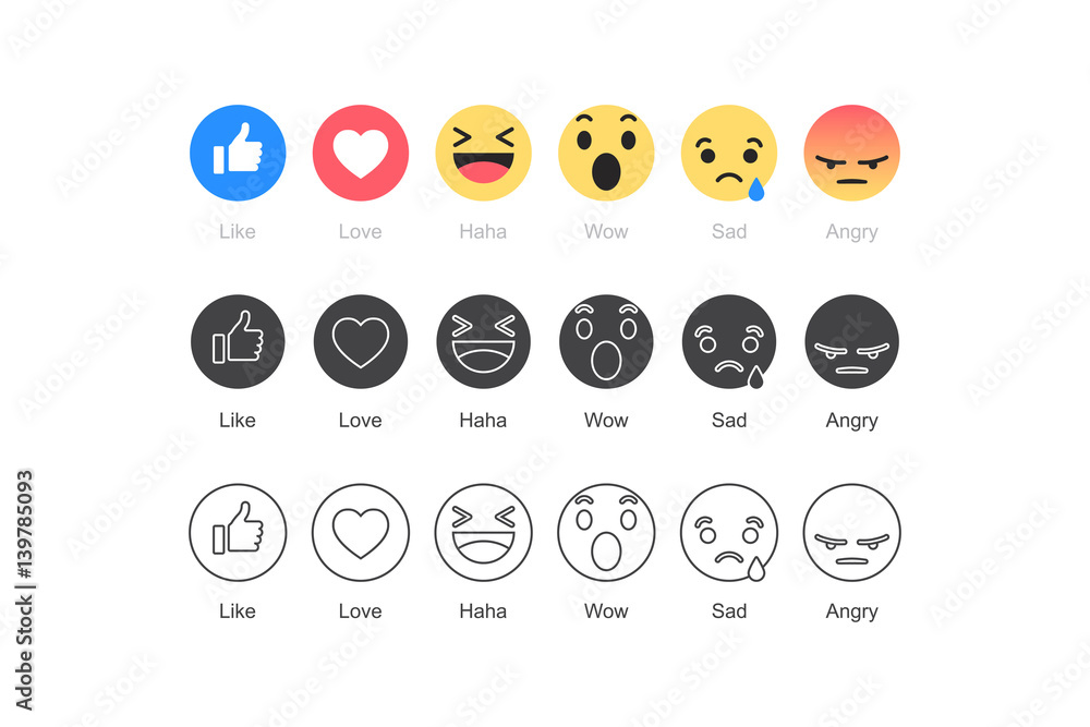 Set emoji like social icon. Button for expressing social smileys. Flat ...