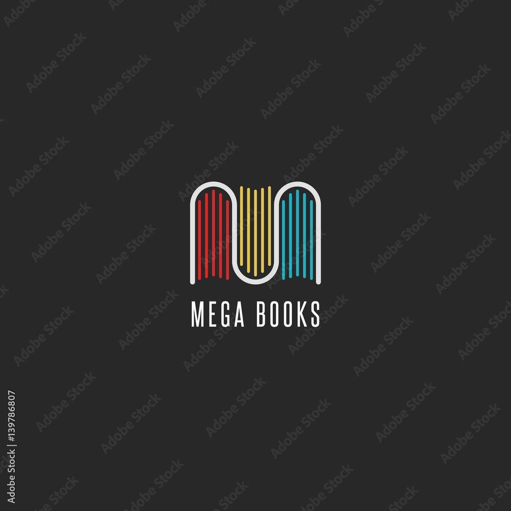 Bookstore logo idea, colorful books logotype in the form of letter M ...