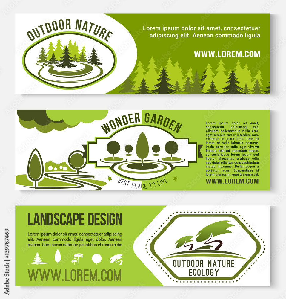 Landscape and outdoor nature design vector banners Stock Vector | Adobe ...
