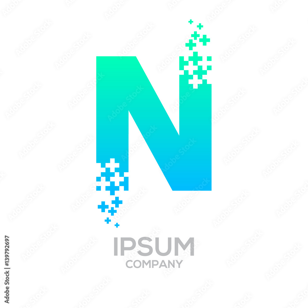 Letter N Pixel logo, Plus sign logo, Medical healthcare hospital symbol ...