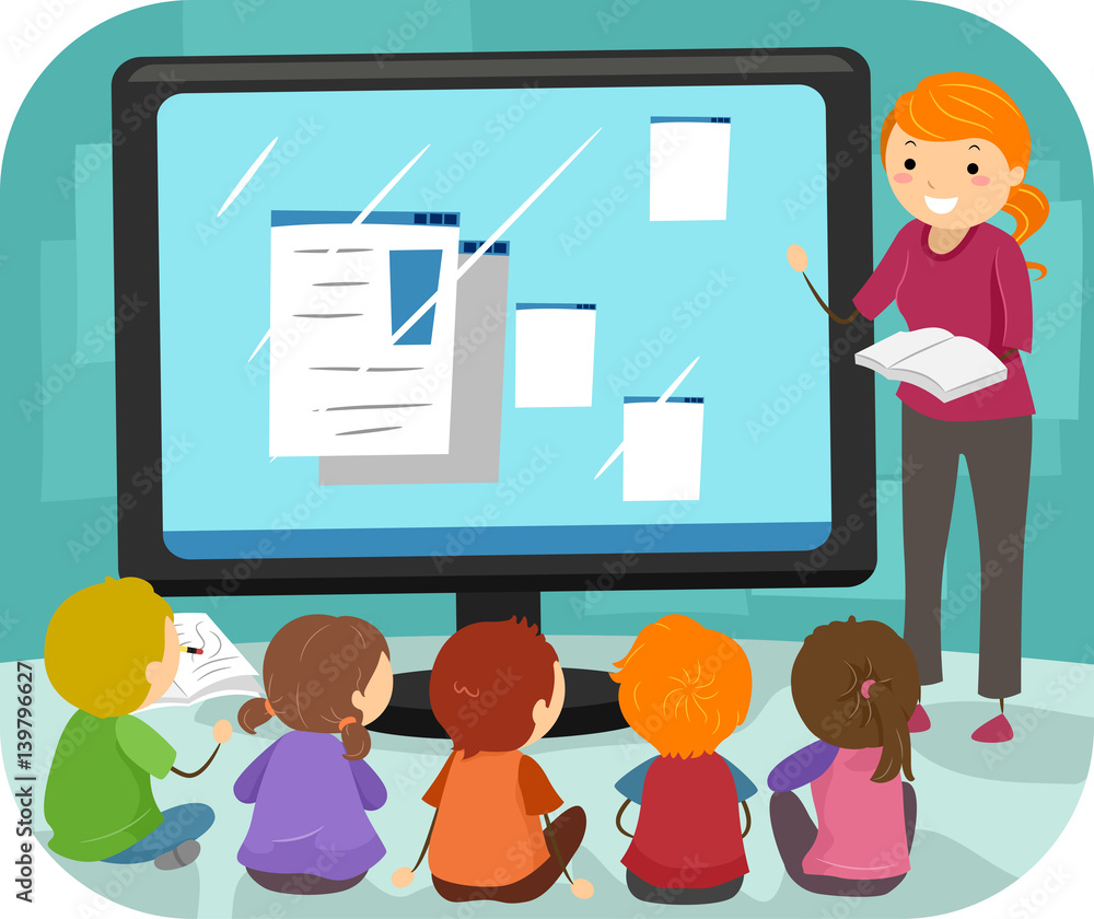 Stickman Kids Computer Class Stock-Vektorgrafik | Adobe Stock