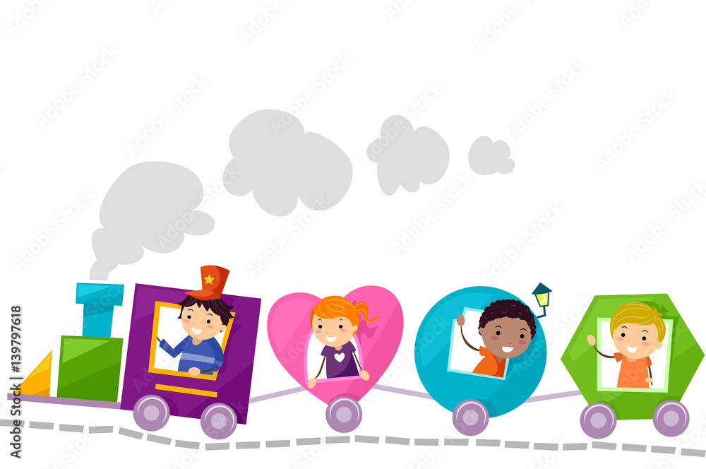 Stickman Kids Train Shapes Stock Vector | Adobe Stock