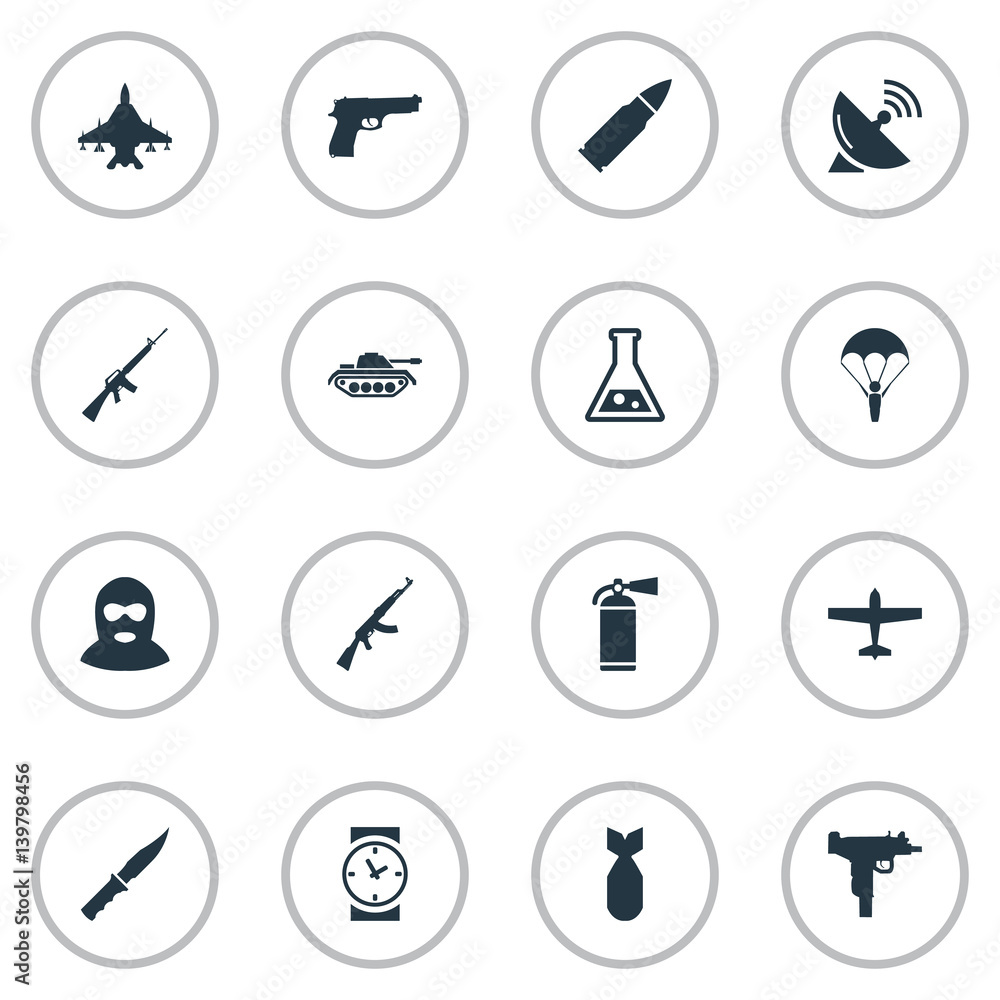 Vector Illustration Set Of Simple War Icons. Elements Rifle Gun, Heavy ...