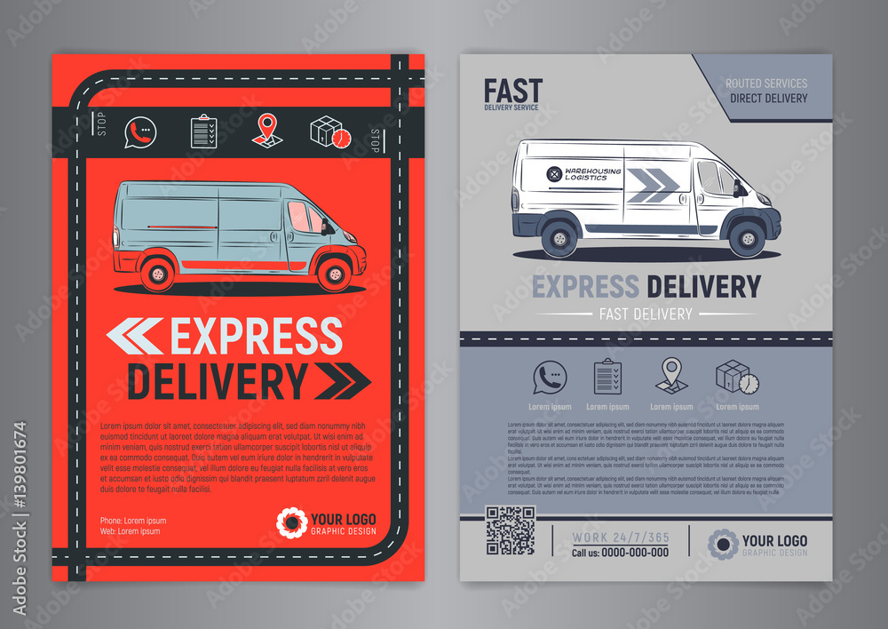 Set of Express delivery service brochure flyer design layout template ...