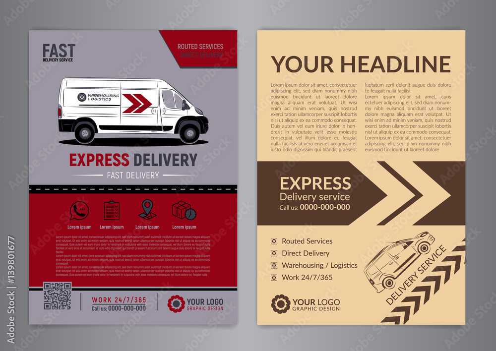 Set of Express delivery service brochure flyer design layout template ...