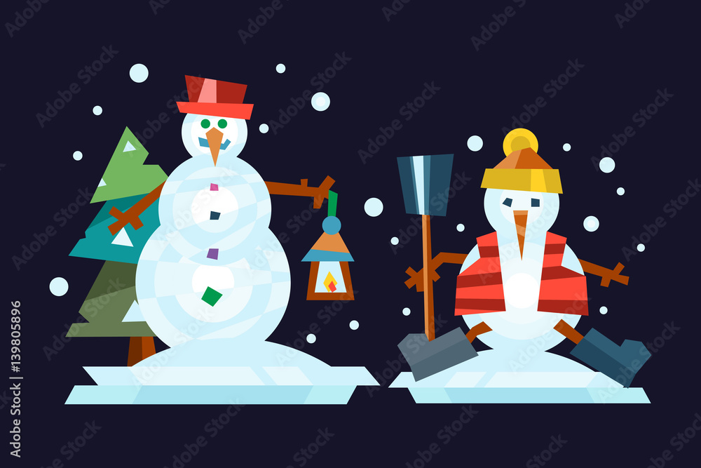 Winter holidays snowman cheerful character in cold season costume and ...