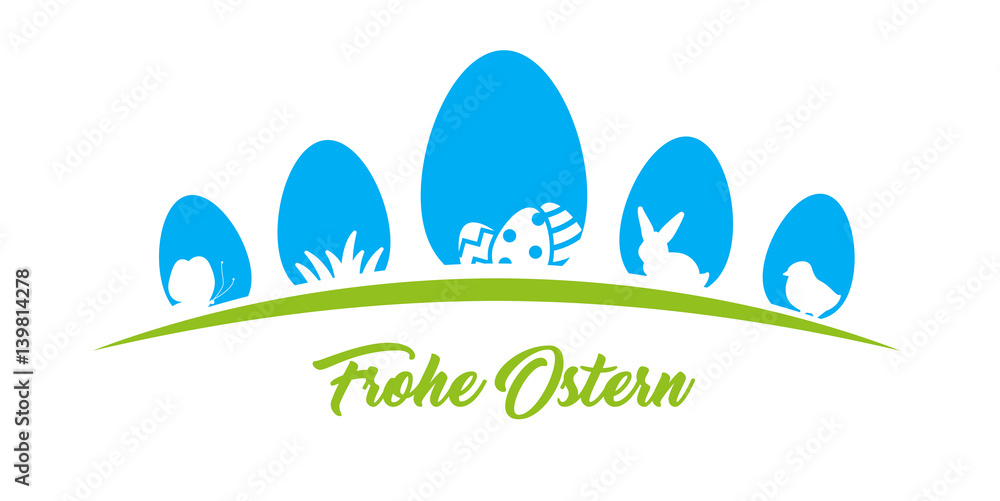 elegante und schlichte Grußkarte zu Ostern mit Icons und Frohe Ostern ...