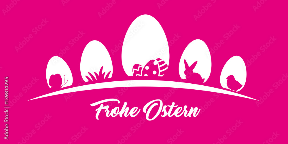 elegante und schlichte Karte zu Ostern mit Icons und Frohe Ostern Stock ...