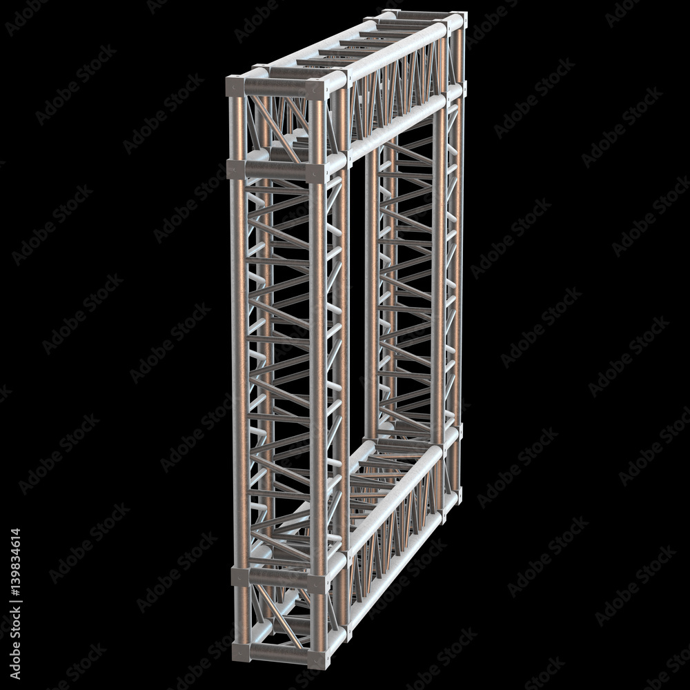 Steel truss girder frame or window element. 3d render on black Stock ...