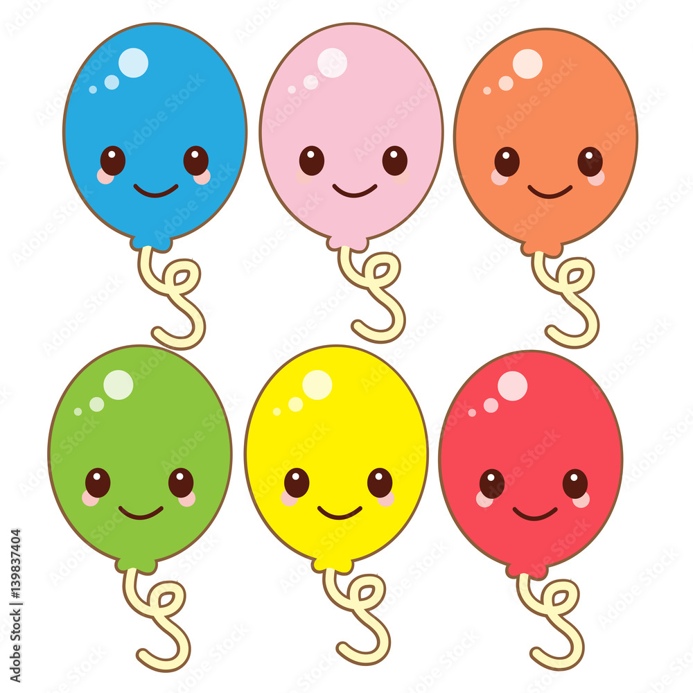 Group of cute colorful balloons cartoon design isolated on white ...